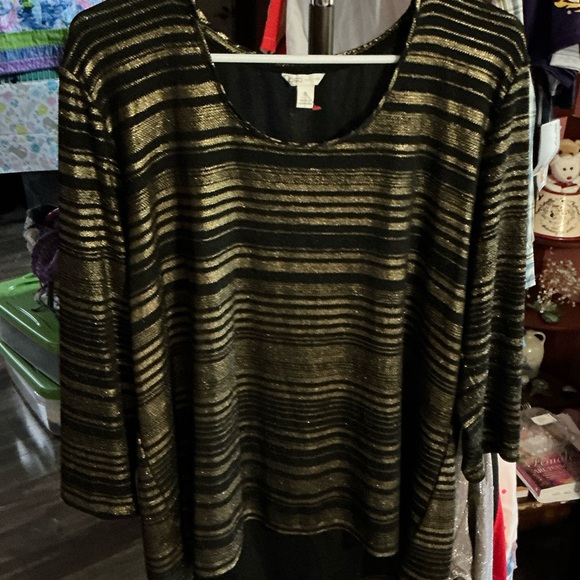 Cato | Tops | Cato Black And Gold Striped Blouse | Poshmark